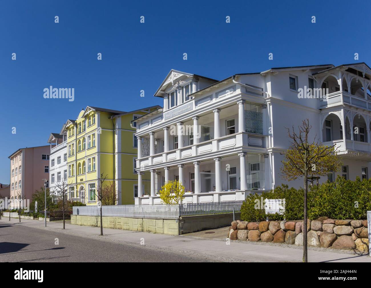 Traditional spa architecture in Sellin village on Rugen island, Germany ...