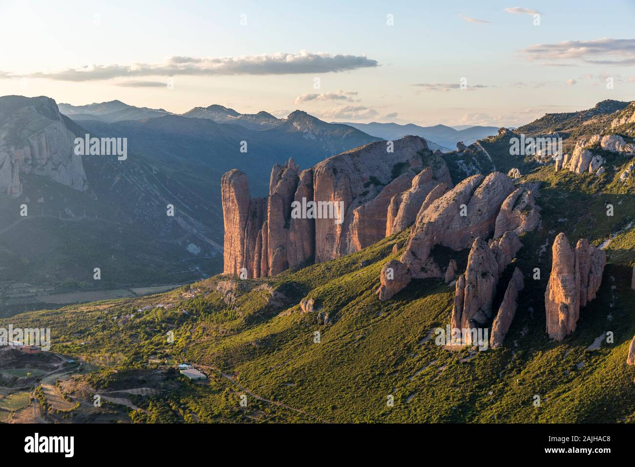 Mallos de Riglos, a set of conglomerate rock formations in Spain Stock ...
