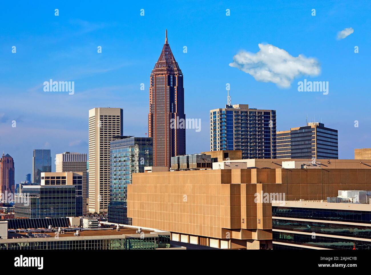 Aerial view of skyscrapers in Midtown Atlanta under blue skies Stock ...