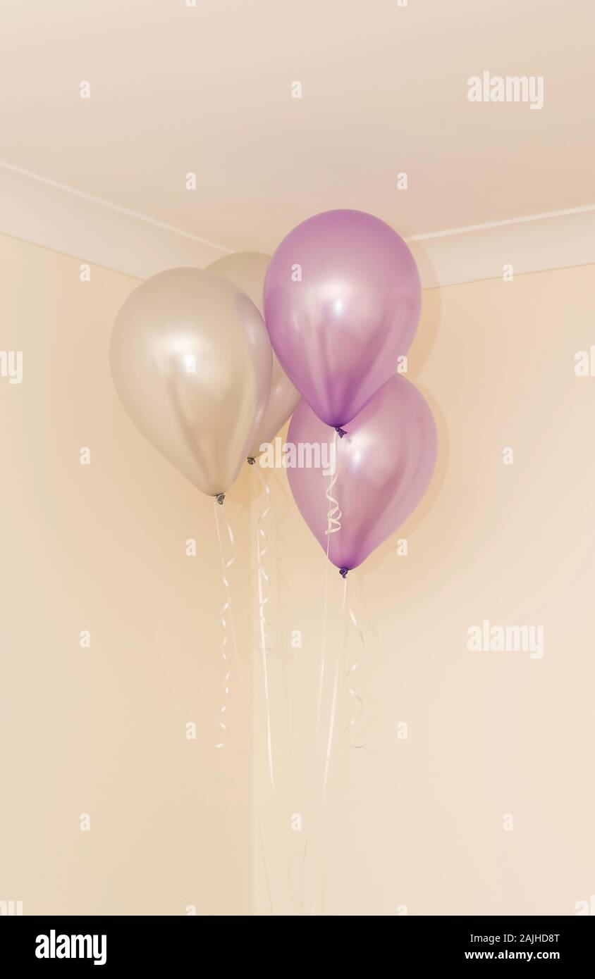 Four balloons isolated in the room Stock Photo - Alamy