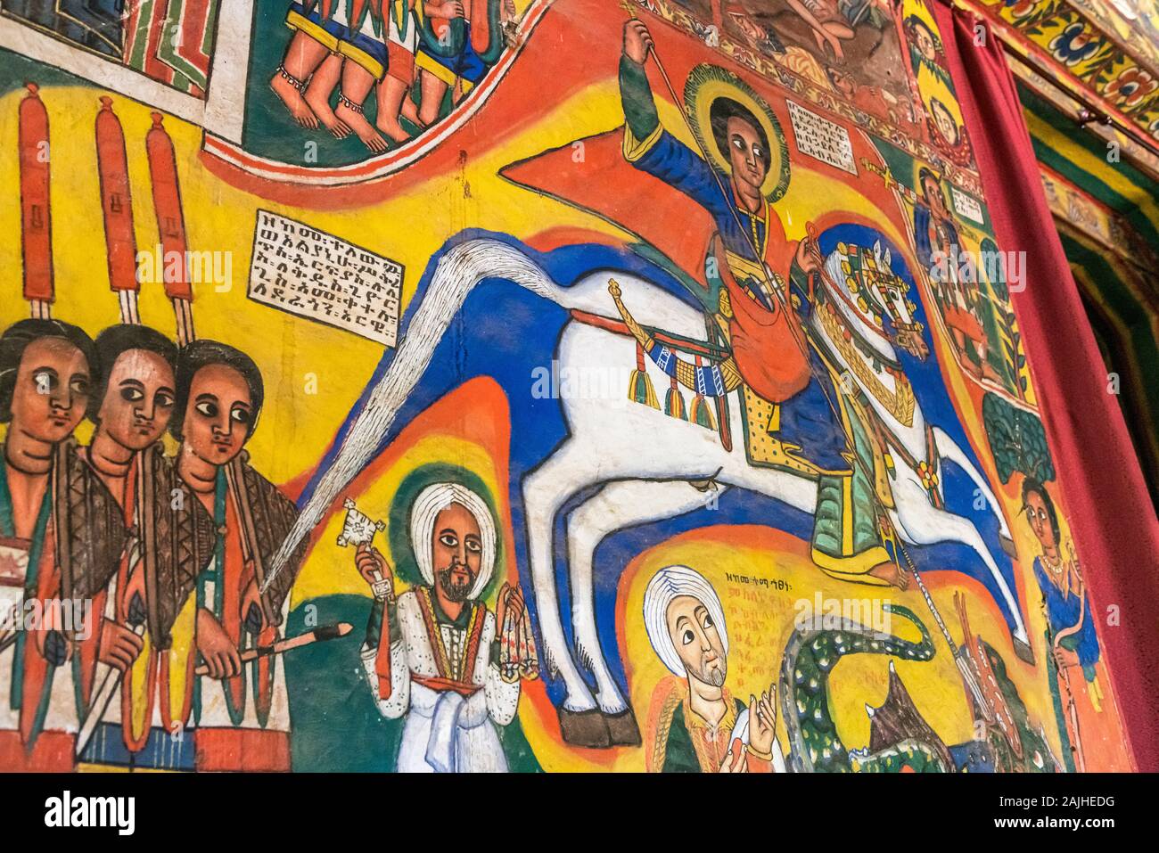 Mural of St George slaying the dragon on the wall of an Ethiopian ...