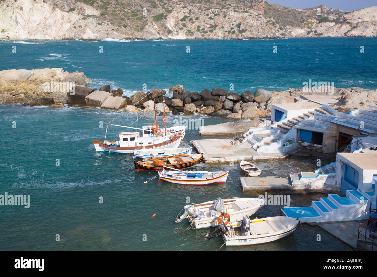Harbor, Mandrakia Village, Milos Island, Cyclades Group, Greece Stock ...