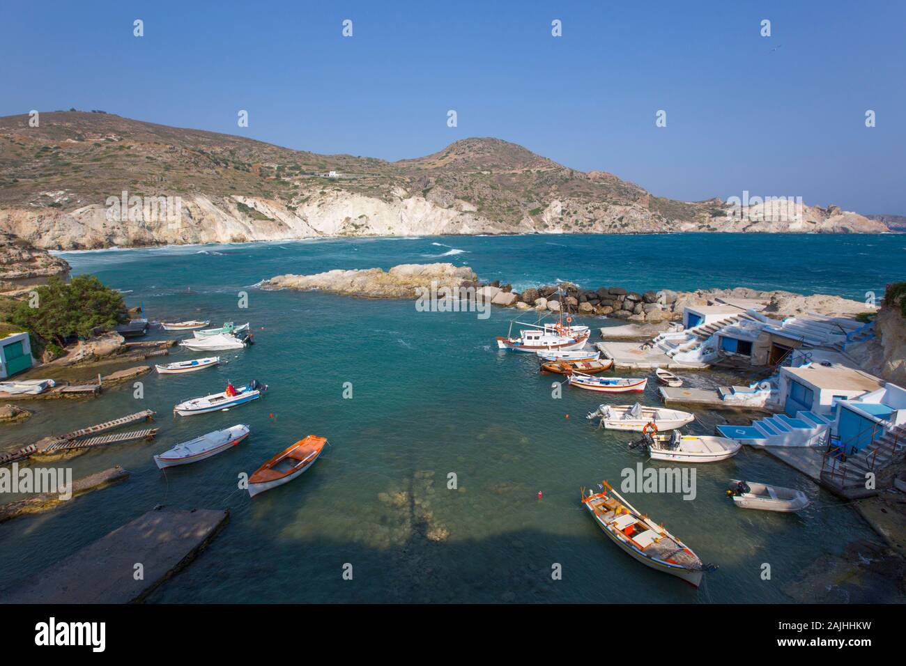 Harbor, Mandrakia Village, Milos Island, Cyclades Group, Greece Stock ...