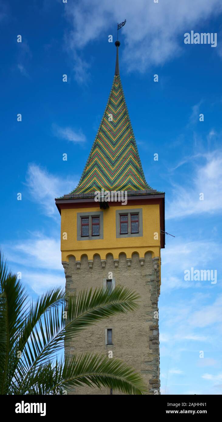 Close up and detailed shot of the historic Mangturm Tower on the island ...