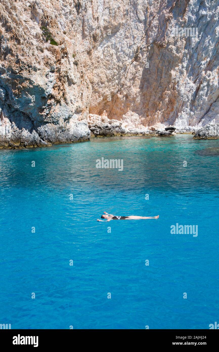 Tourist Floating, Galazia Nera Bay, Polyaigos Island, Cyclades Group ...