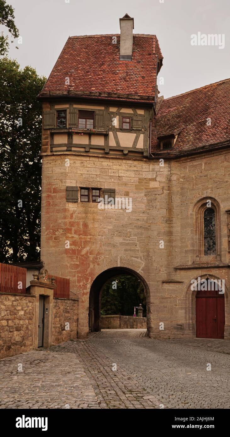 Medieval stone gate tower that leads into the walled village of ...