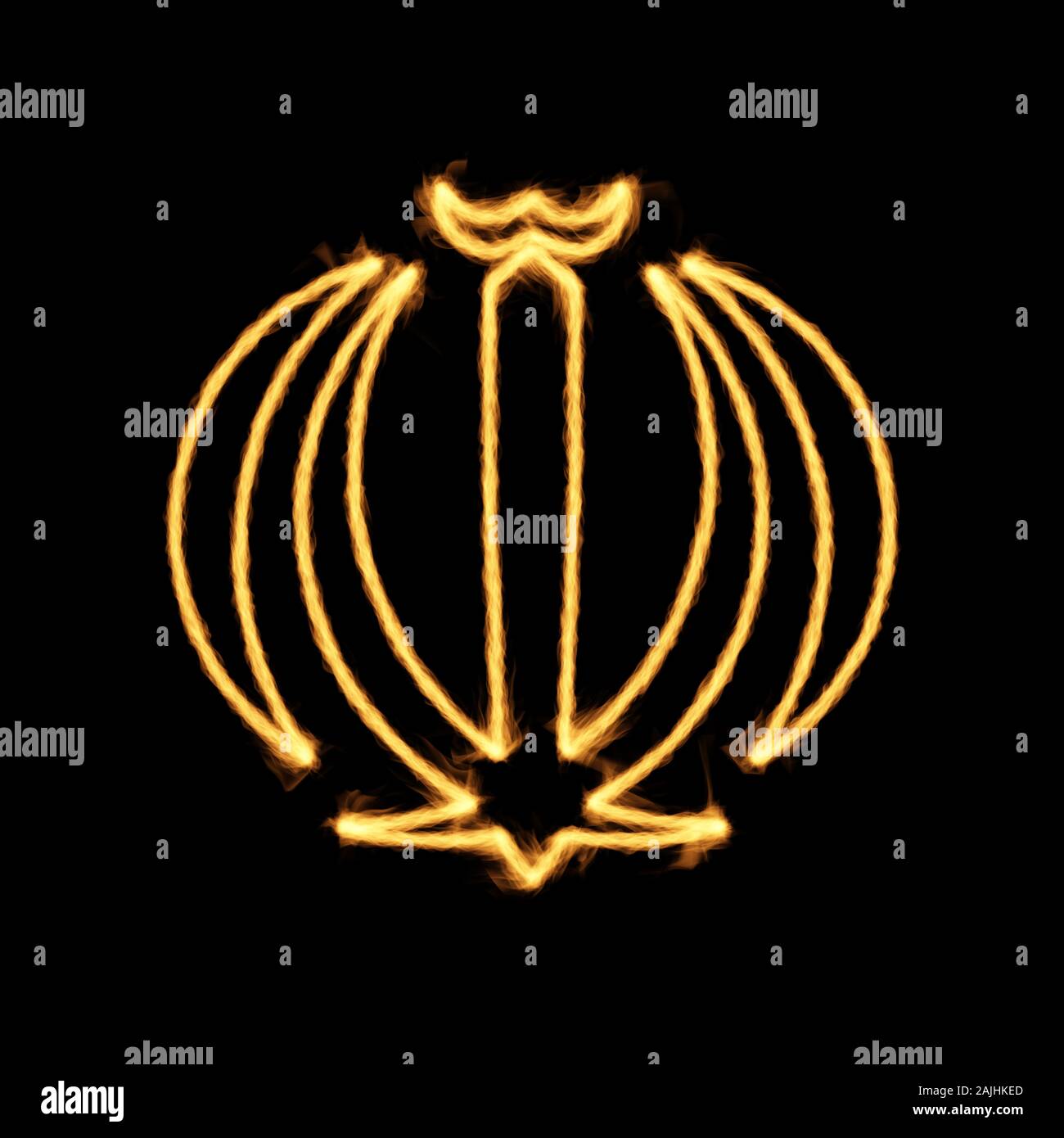 Burning Flames Effect on Iran National Emblem on a black background ...