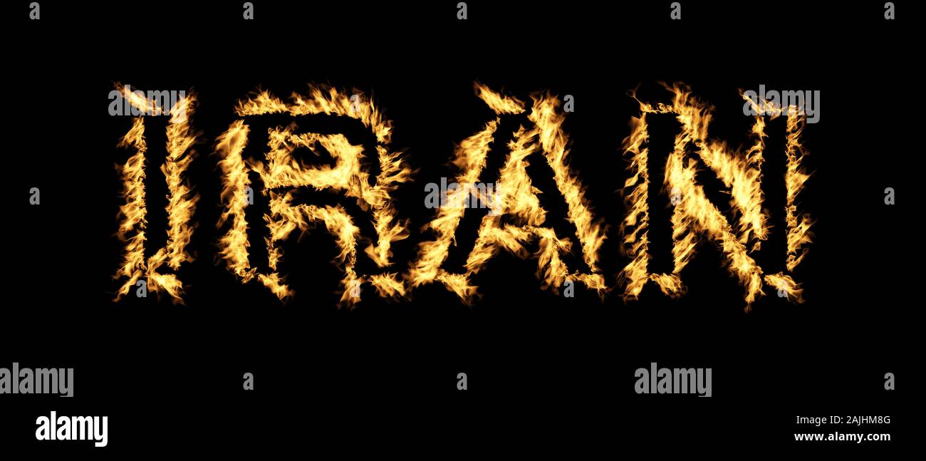 Iran Text with Burning Flames Effect against a black background Stock ...