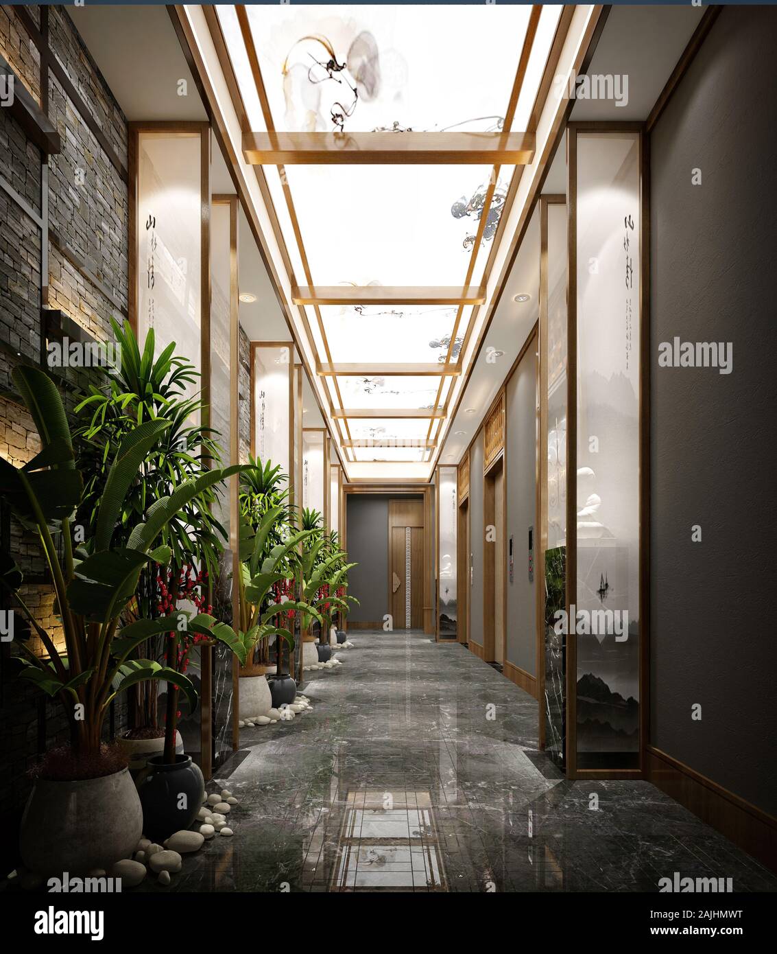 3d render luxury hotel lobby Stock Photo - Alamy