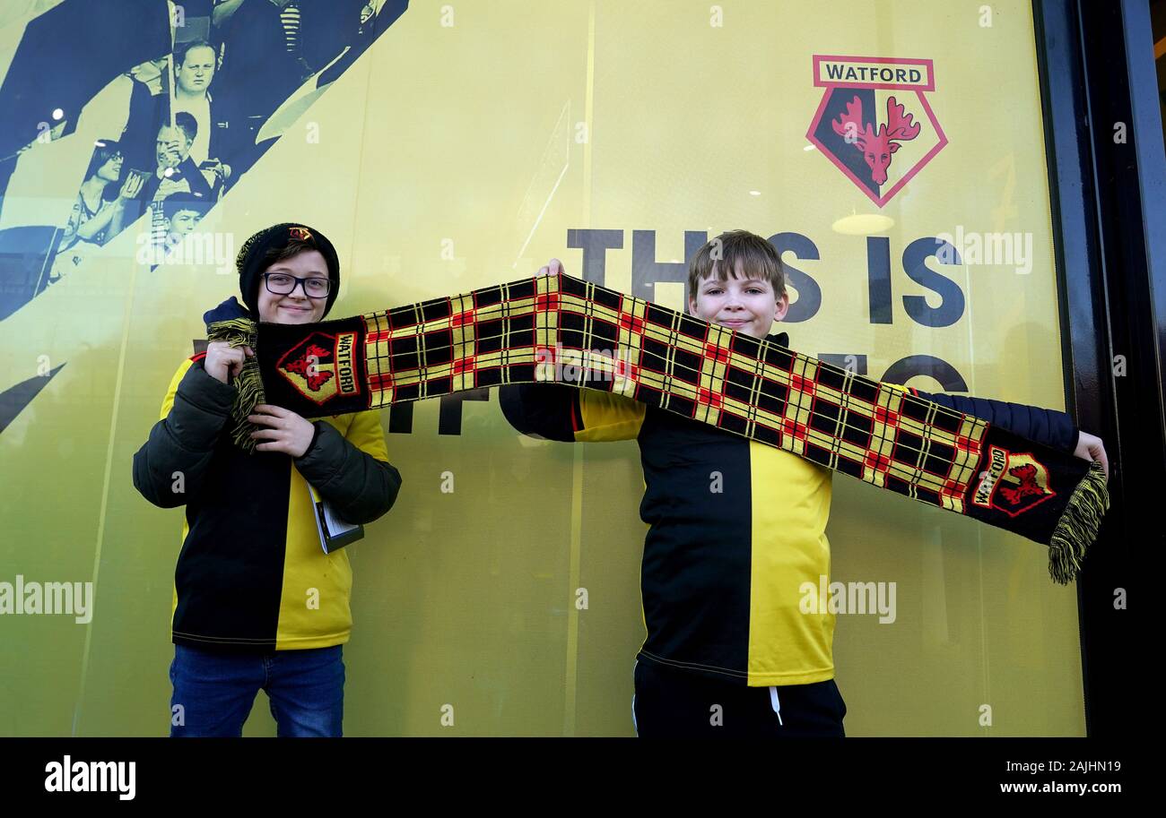 Watford fans Cormac Hayes, age 10 (left) and Conor Hayes, age 9 before ...