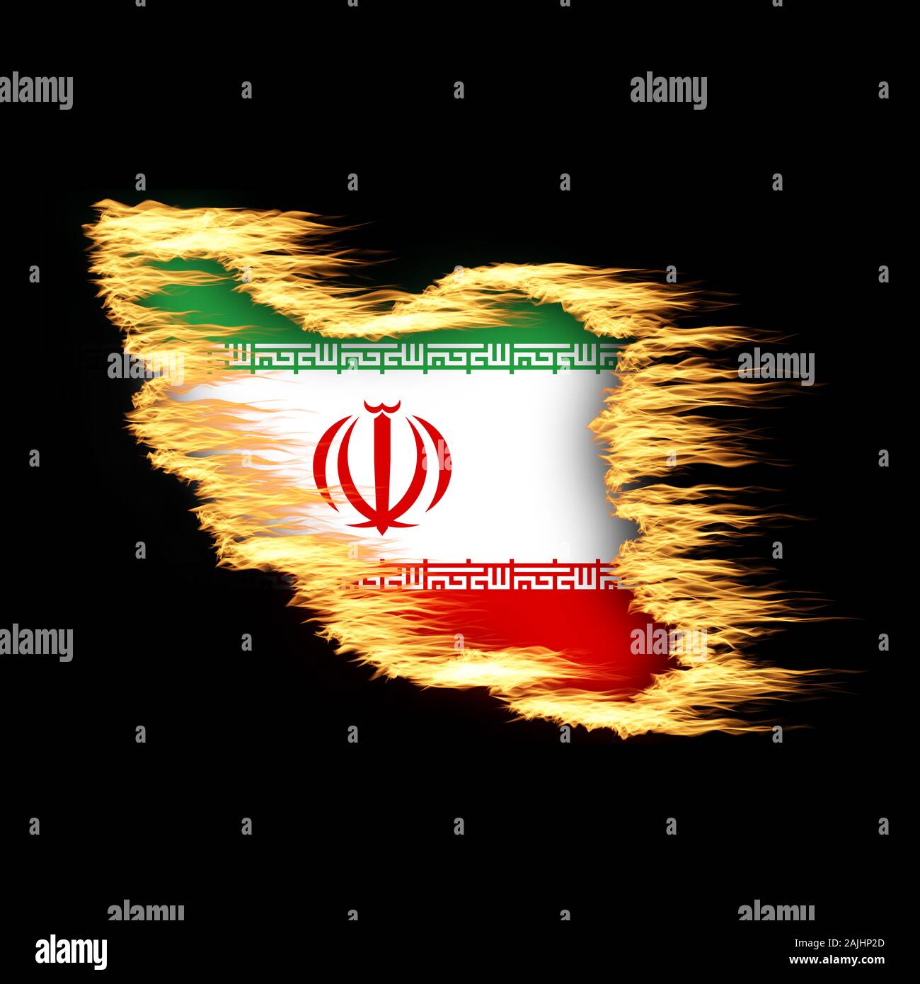 Burning Flames Effect on Islamic Republic of Iran Map outline on a ...