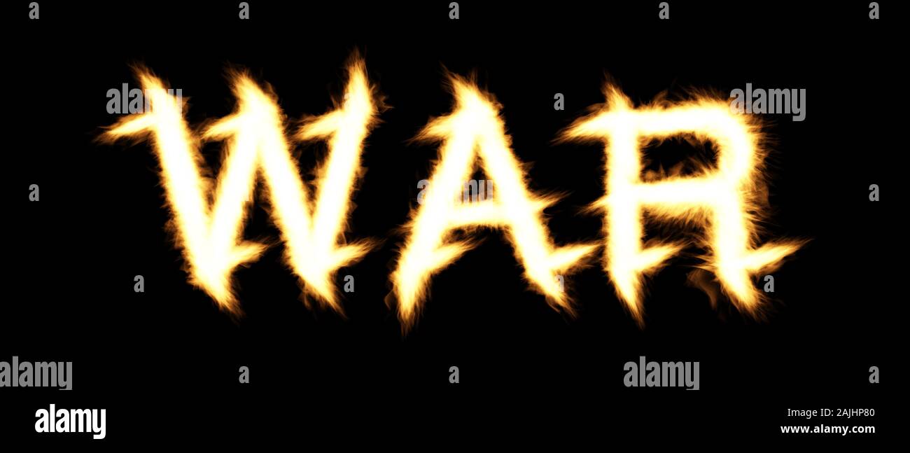 WAR Text with Burning Flames Effect against a black background Stock ...