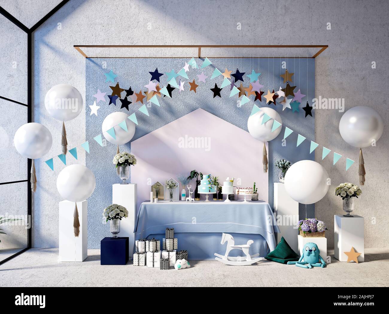 3d render celebration decor with balloons Stock Photo - Alamy