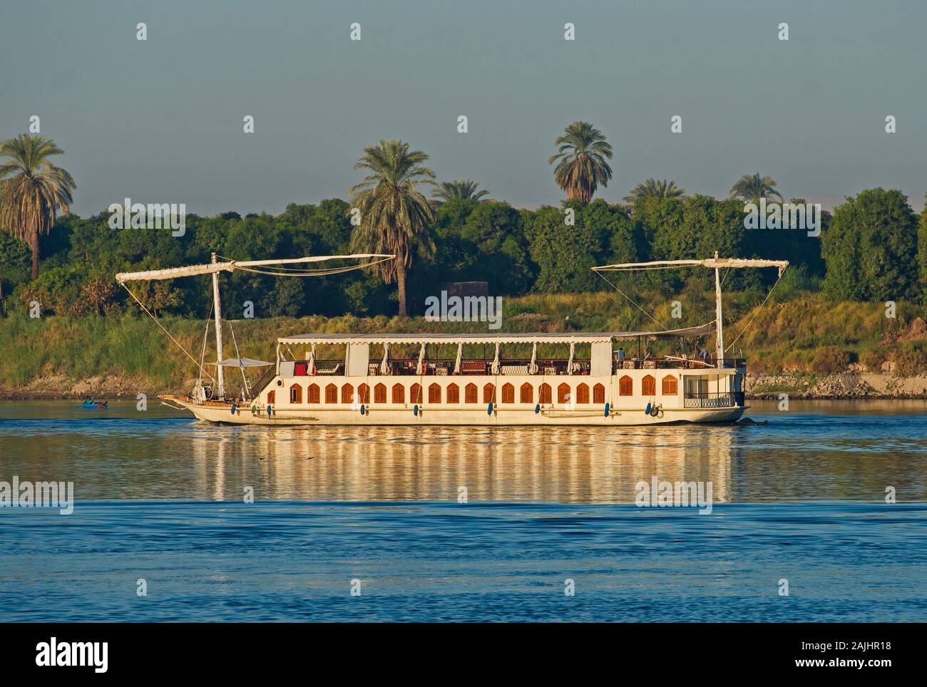 Large luxury traditional Egyptian dahabeya river cruise boat sailing on ...
