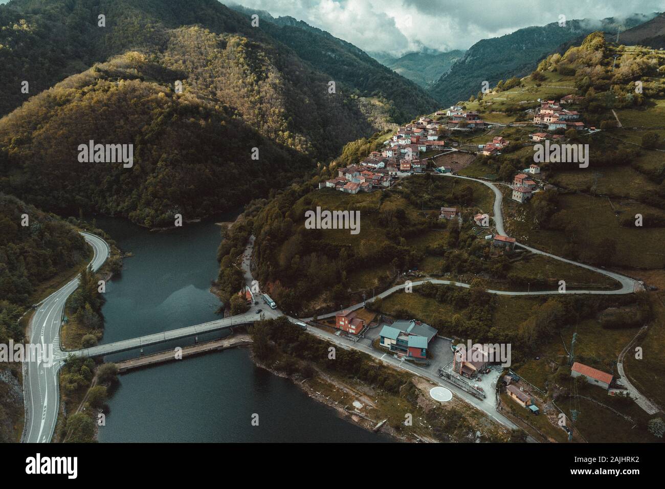 Coballes town from aerial view Stock Photo - Alamy
