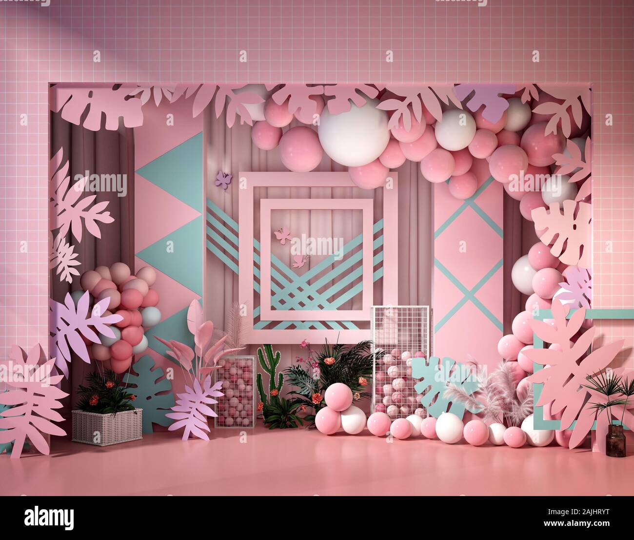 3d render celebration decor with balloons Stock Photo - Alamy