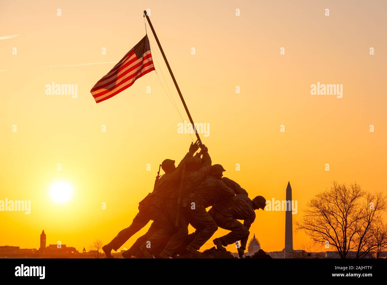 WASHINGTON, DC - APRIL 5, 2015: Marine Corps War Memorial at dawn. The ...