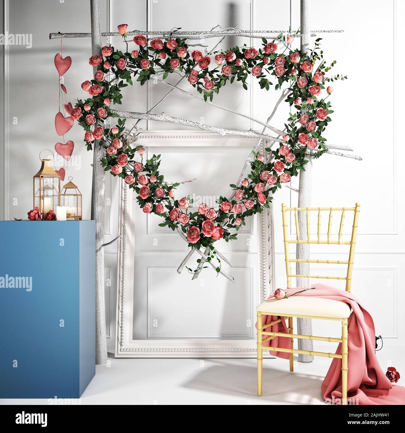 3d render celebration decor with balloons Stock Photo - Alamy