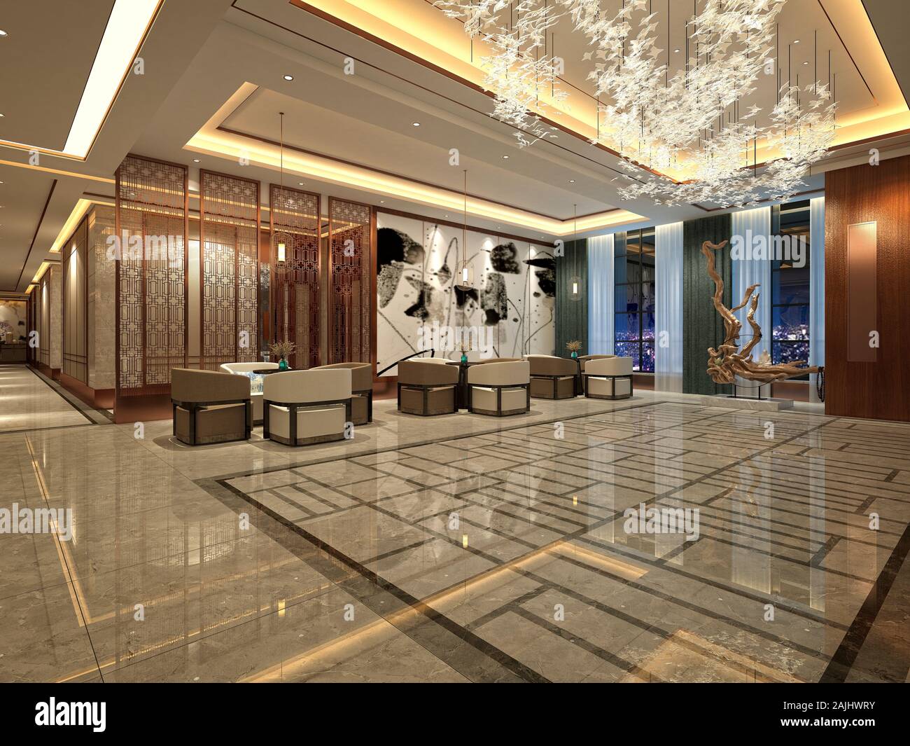 3d render luxury hotel lobby Stock Photo - Alamy
