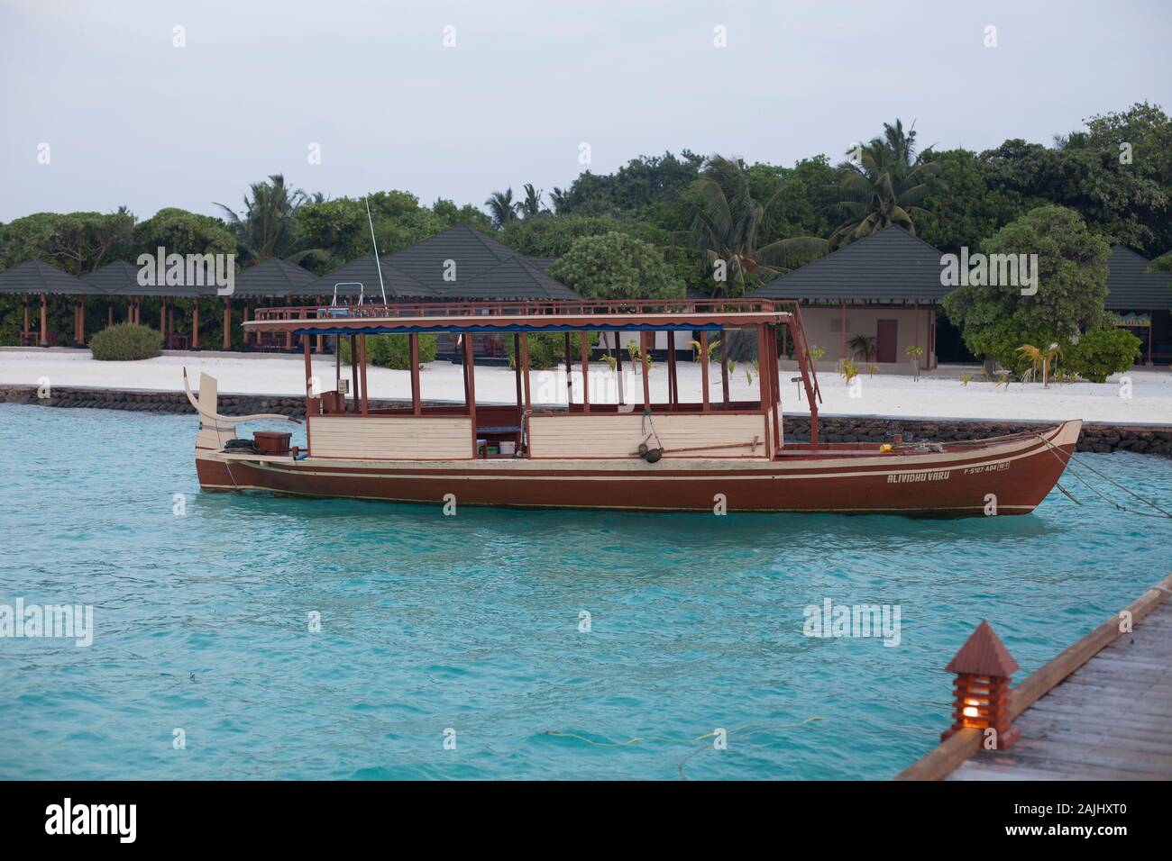 traditional dhoni at Meedhuparu Island in the Maldives at Christmas ...