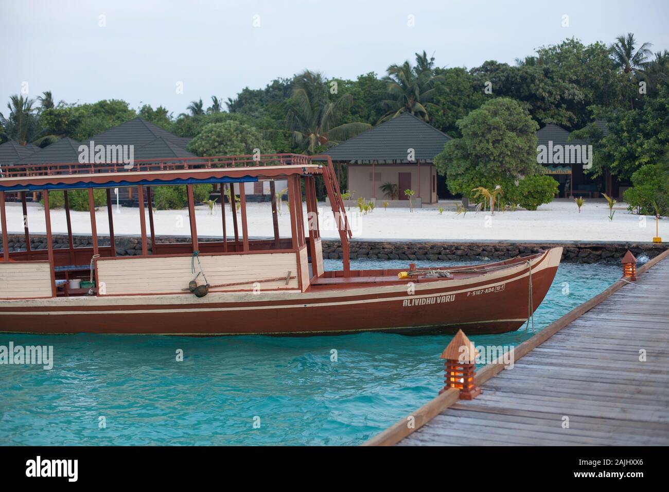 traditional dhoni at Meedhuparu Island in the Maldives at Christmas ...