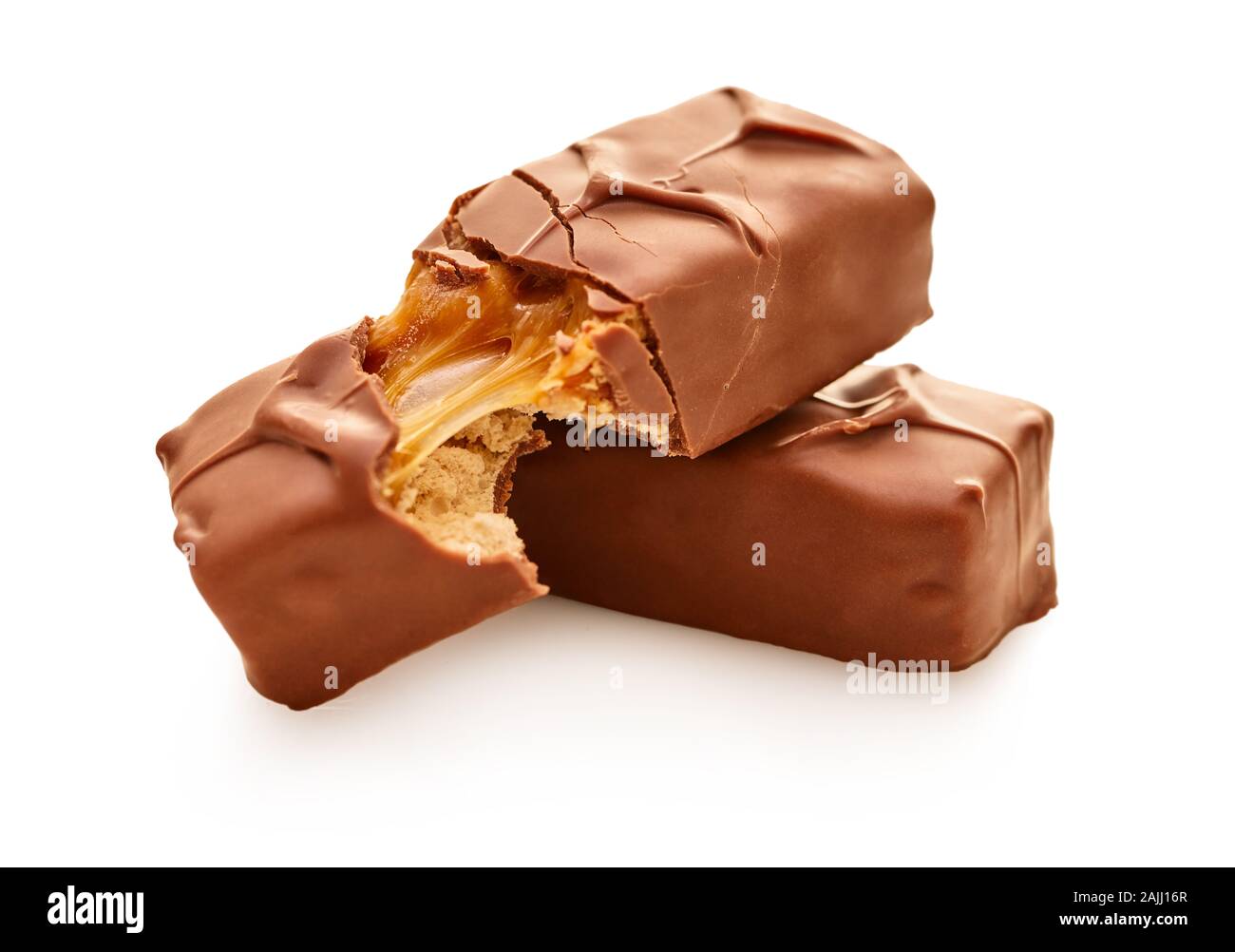 chocolate bar with caramel on a white isolated background Stock Photo ...
