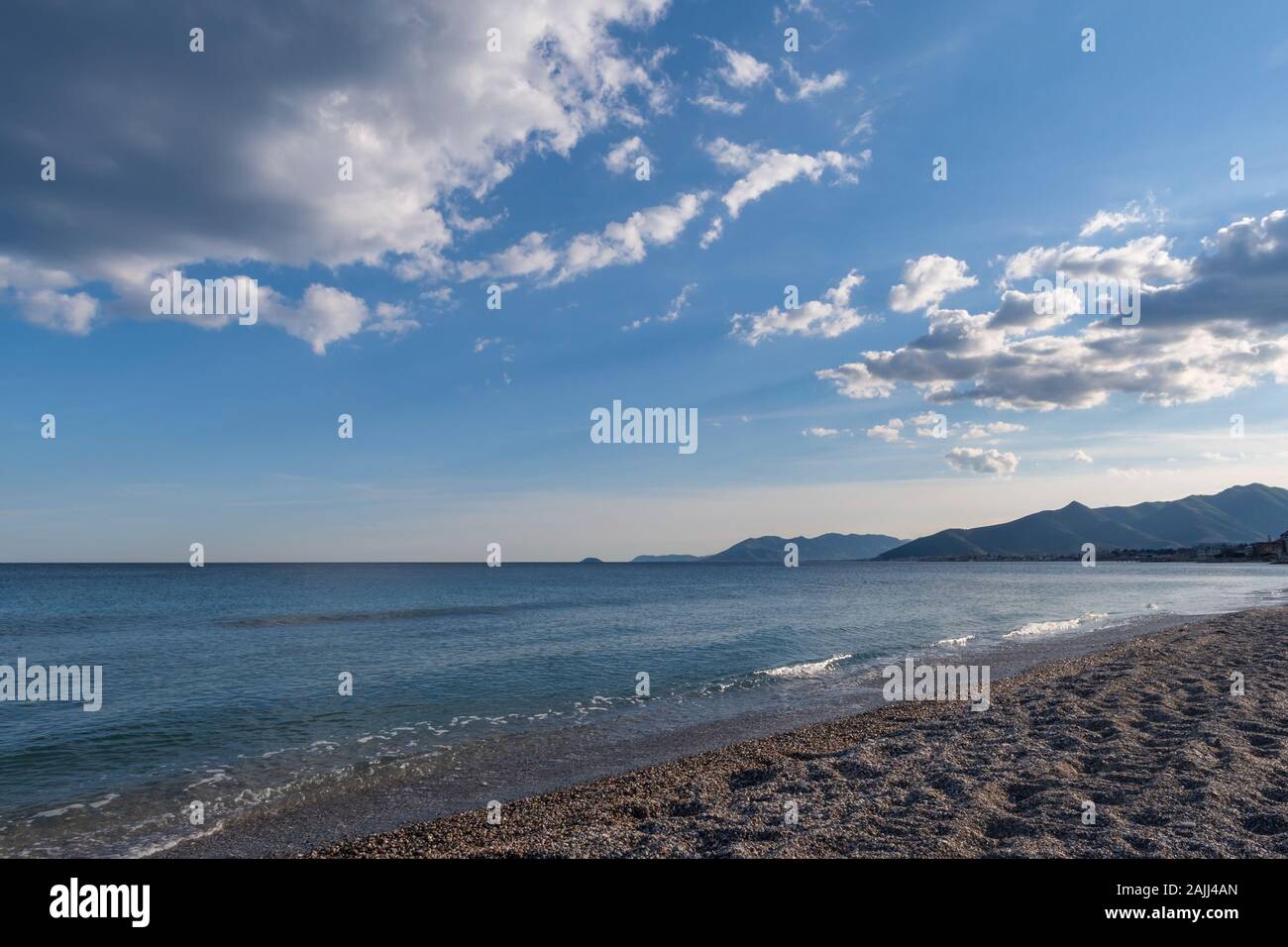 Ligurian Riviera near Finale Ligure, Province of Savona, view of beach ...