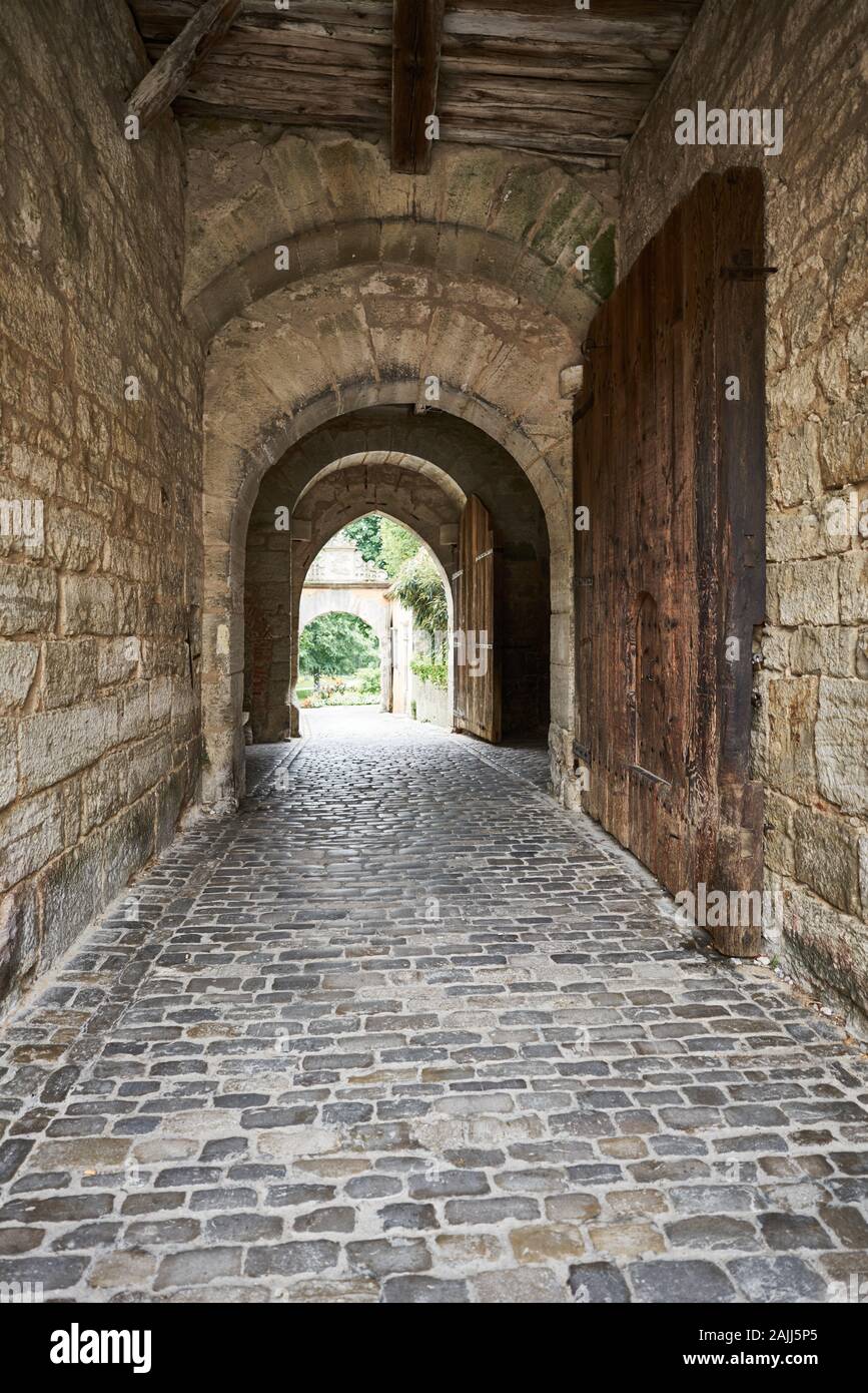 Architectural stone detail in this medieval passage way with massive ...