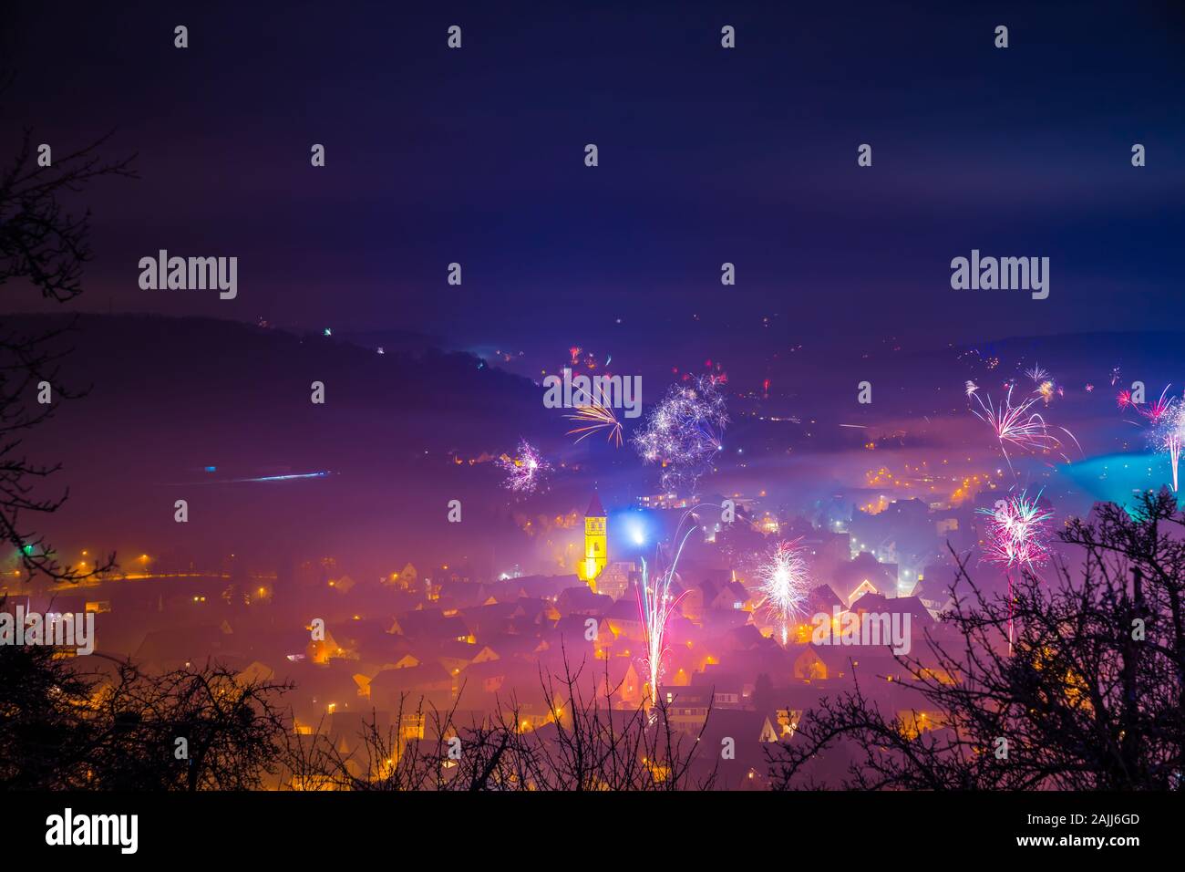 Germany, Giant new years eve celebration at midnight with countless ...