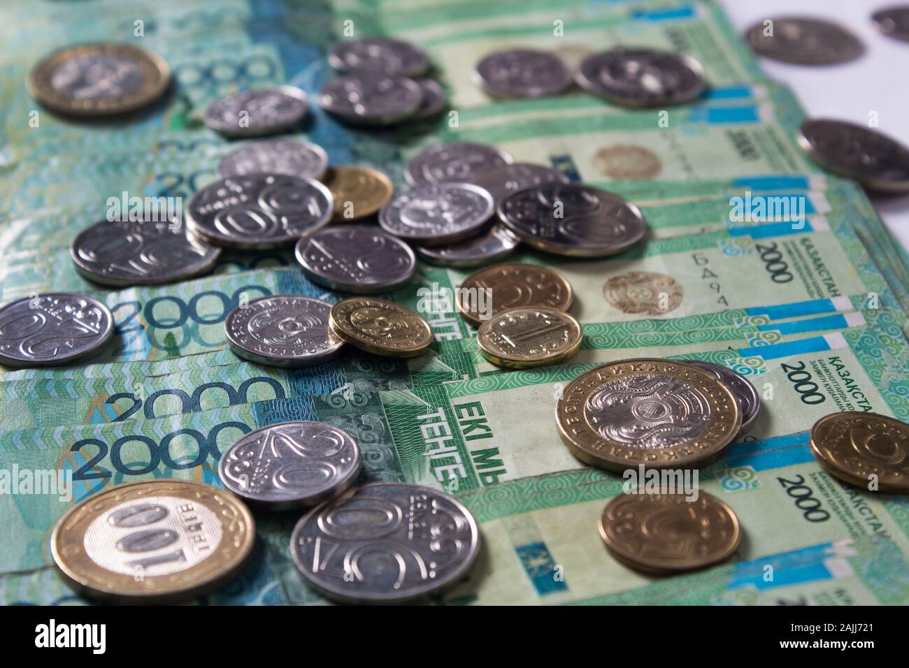 Paper banknotes tenge KZT. Tenge is the national currency of Kazakhstan ...