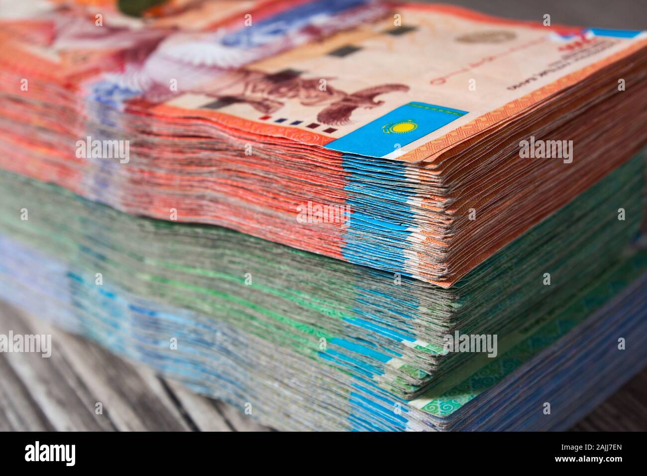 Paper banknotes tenge KZT. Tenge is the national currency of Kazakhstan ...