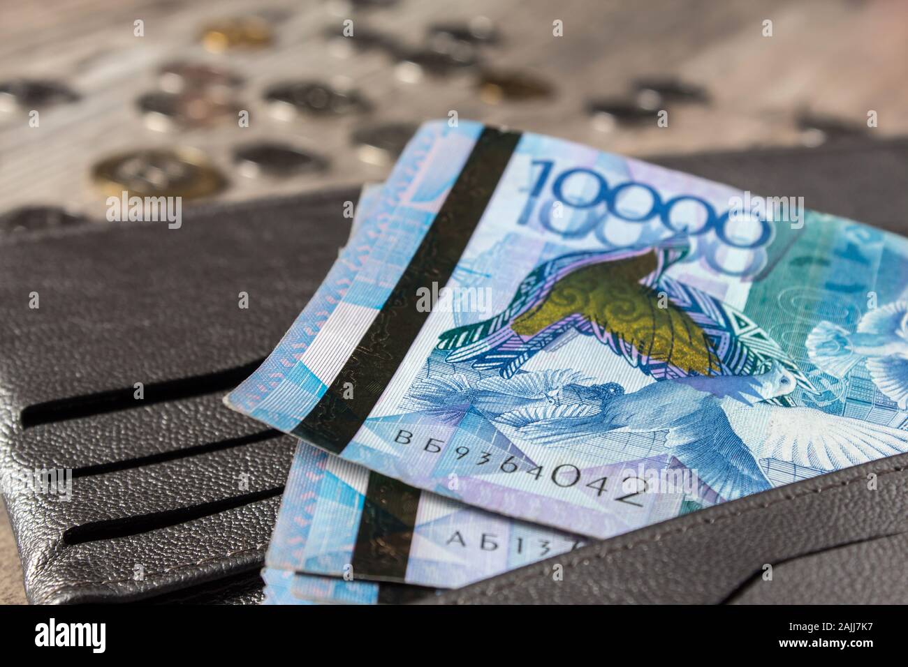 Paper banknotes tenge KZT. Tenge is the national currency of Kazakhstan ...
