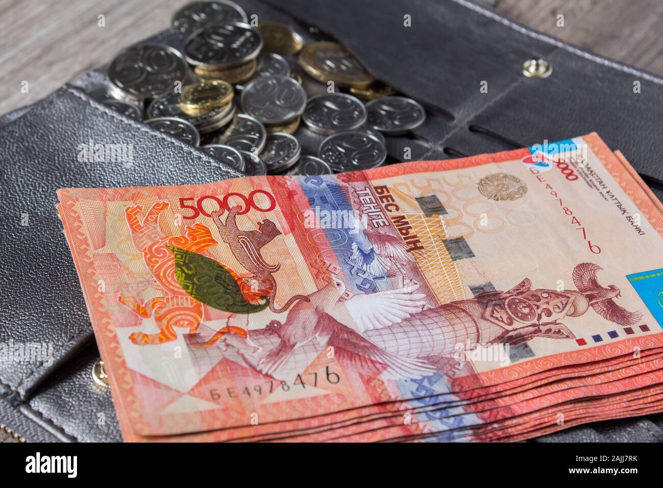 Paper banknotes tenge KZT. Tenge is the national currency of Kazakhstan ...
