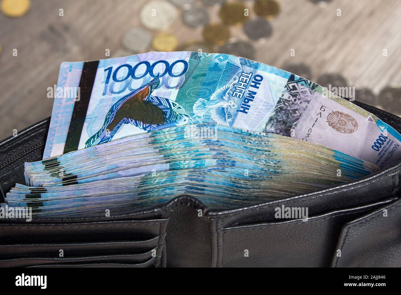 Paper banknotes tenge KZT. Tenge is the national currency of Kazakhstan ...