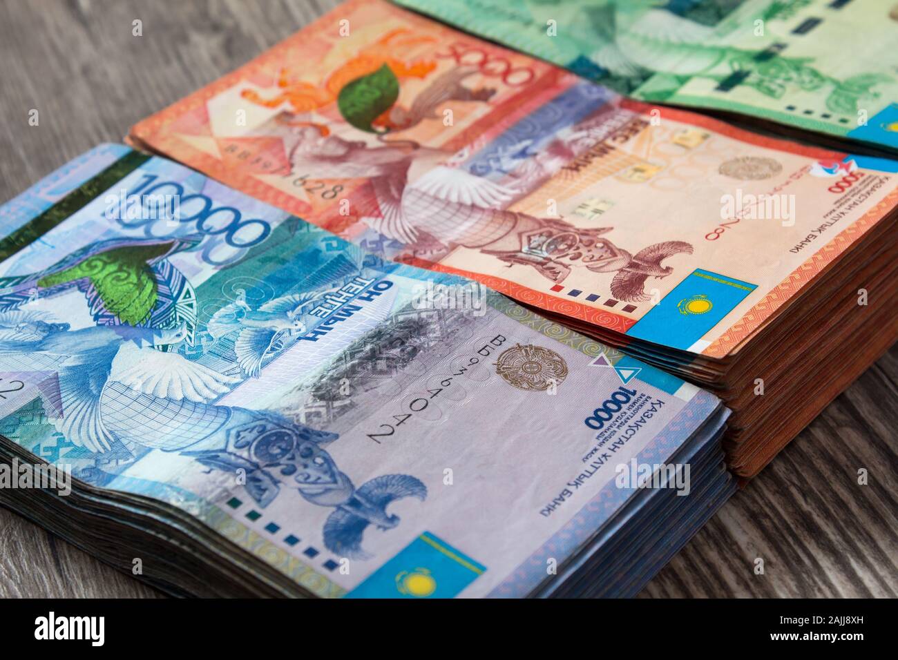 Paper banknotes tenge KZT. Tenge is the national currency of Kazakhstan ...