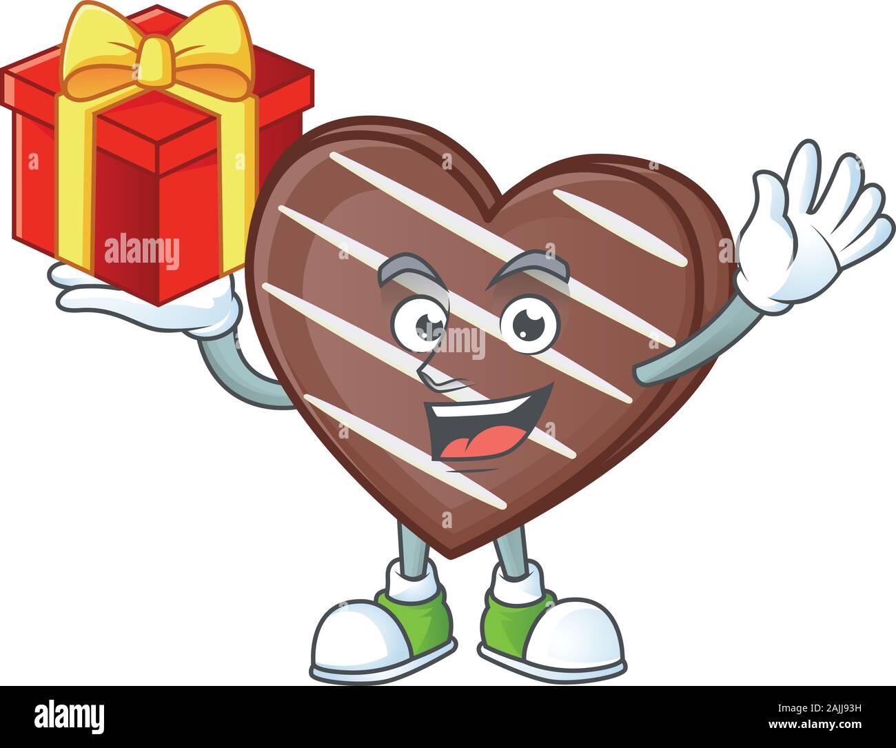 Happy face stripes chocolate bar cartoon character having a box of gift ...