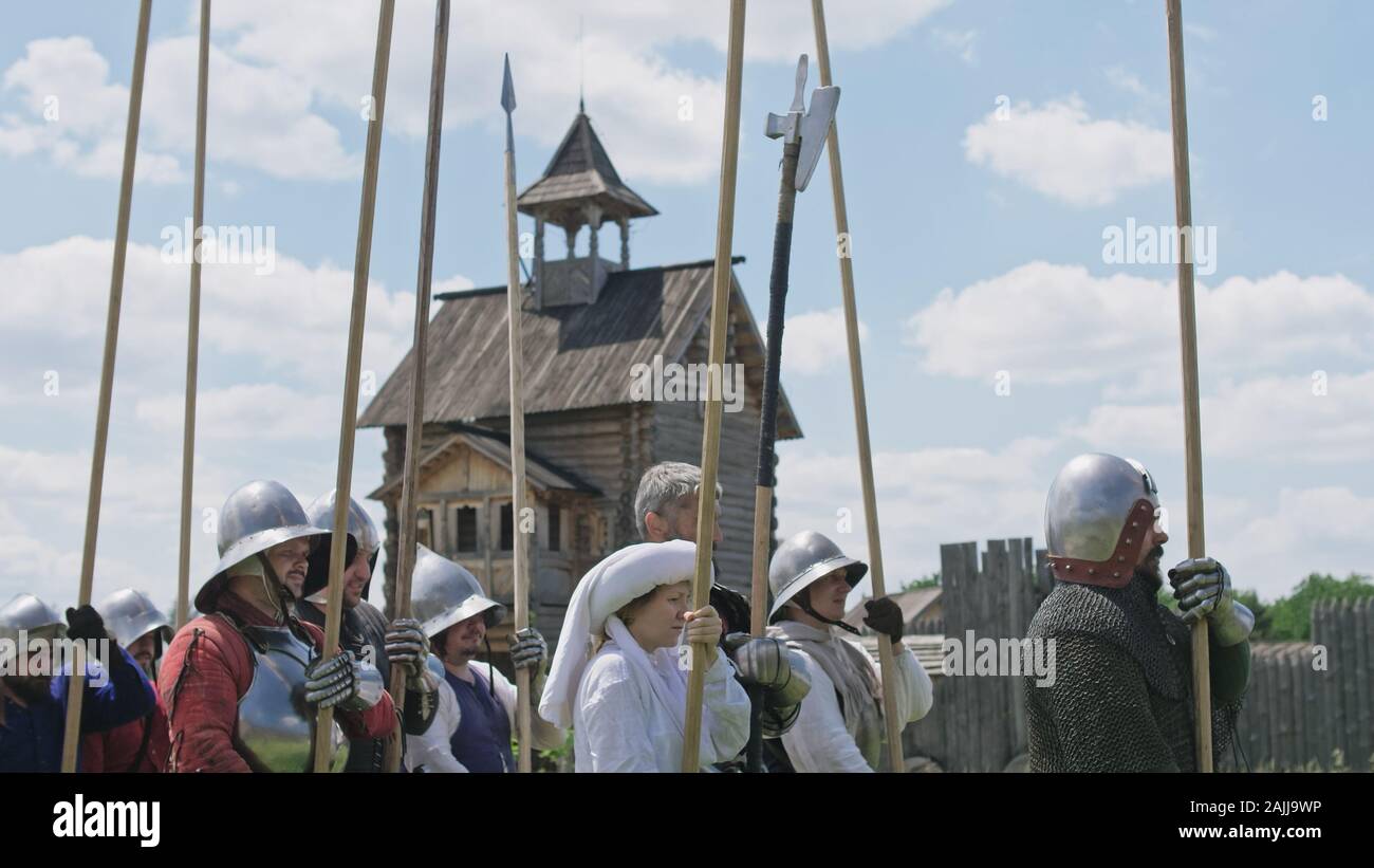 Knights in offensive. Knights defending their fortress Stock Photo - Alamy