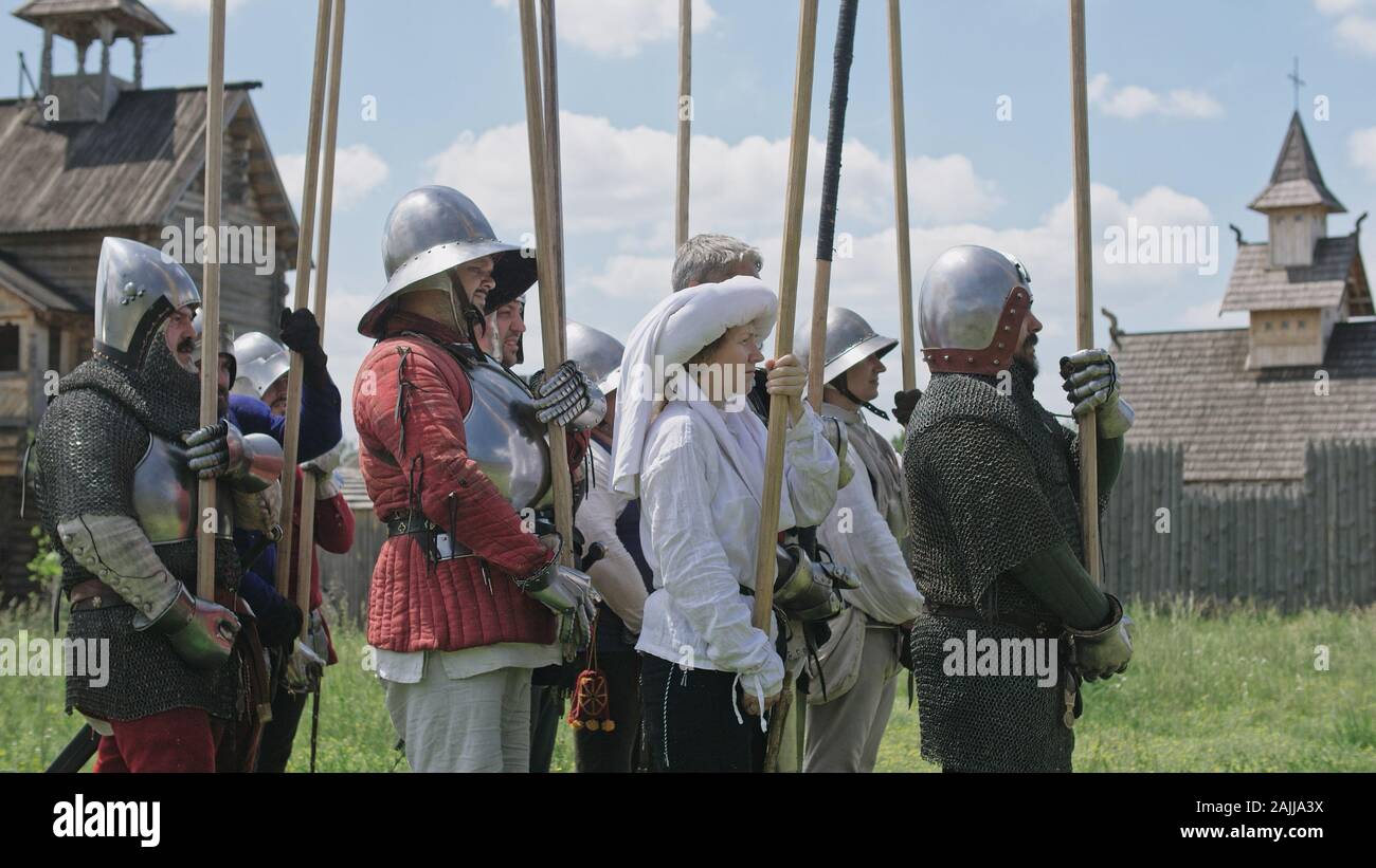 Knights in offensive. Knights defending their fortress Stock Photo - Alamy