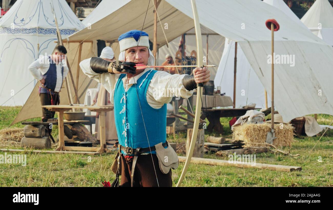 Group of medieval archers are training on archery Stock Photo - Alamy