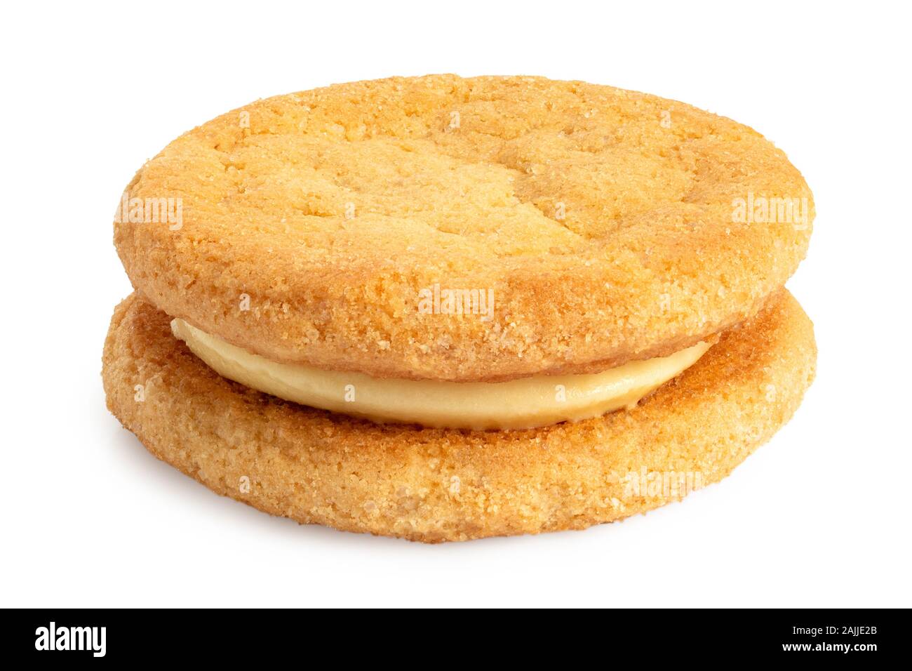 Crunchy cream oat biscuit with vanilla filling isolated on white Stock ...