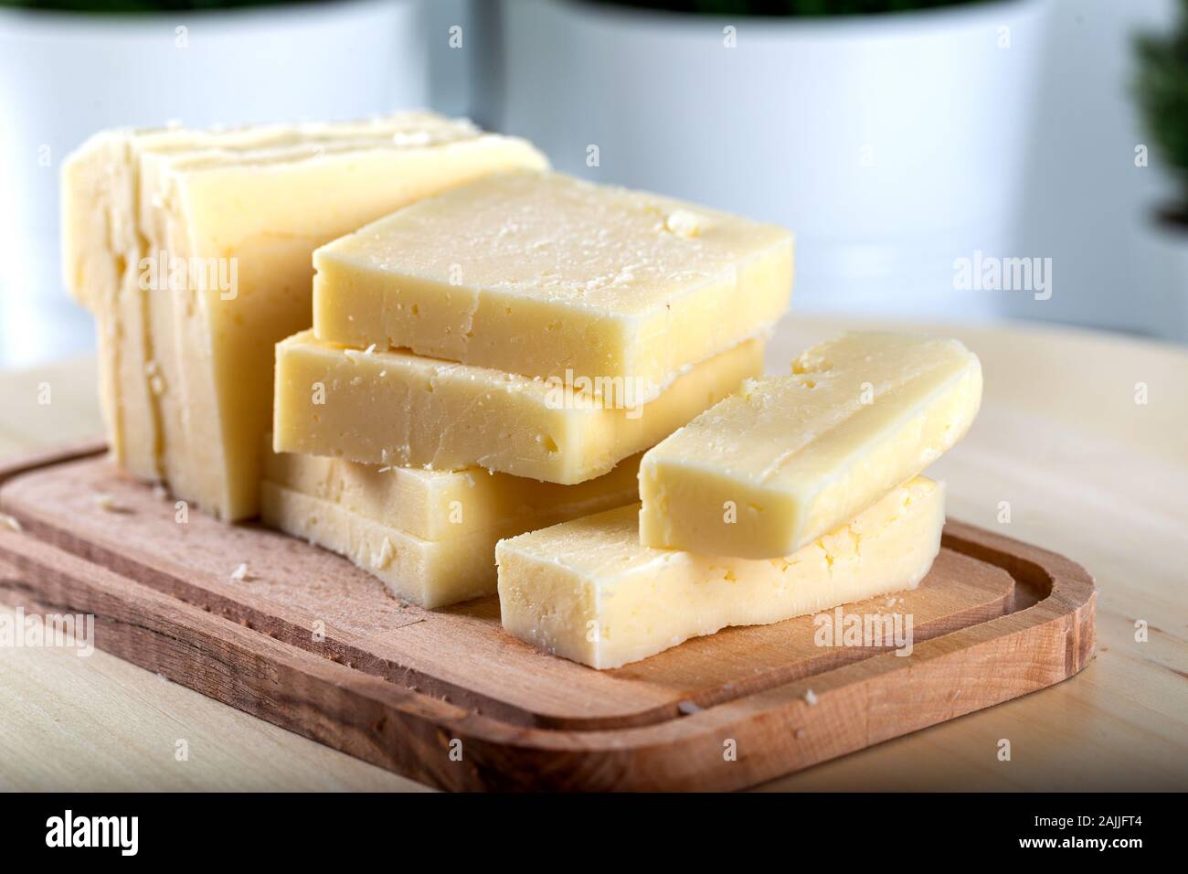 Sliced Tulum Cheese (Turkish: tulum peyniri Stock Photo - Alamy