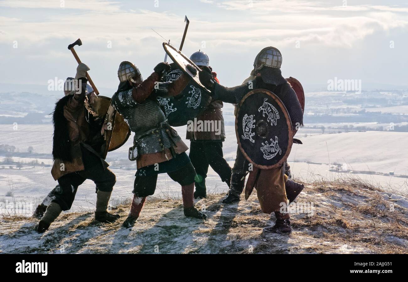 Medieval warriors fighting during sword hi-res stock photography and ...