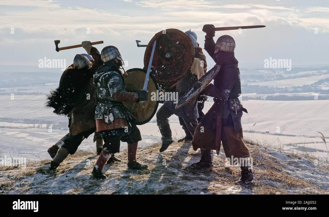 Medieval warriors fighting during sword hi-res stock photography and ...