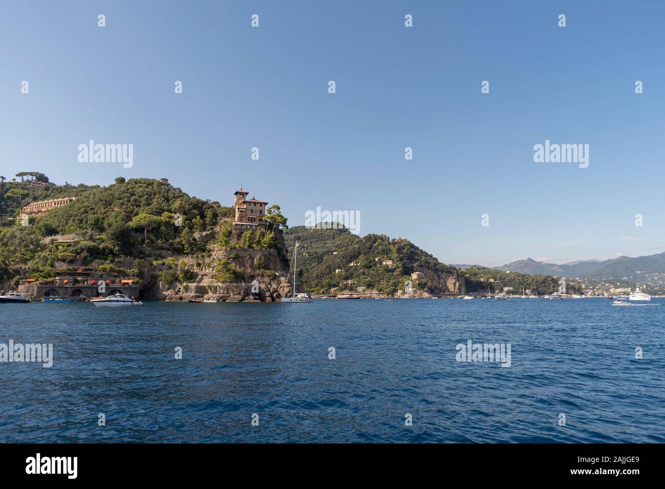 Rocky coast of Tigullio gulf, Portofino natural regional park, Ligurian ...