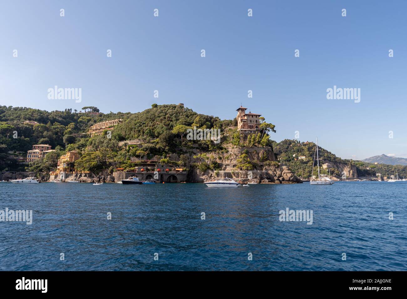 Rocky coast of Tigullio gulf, Portofino natural regional park, Ligurian ...