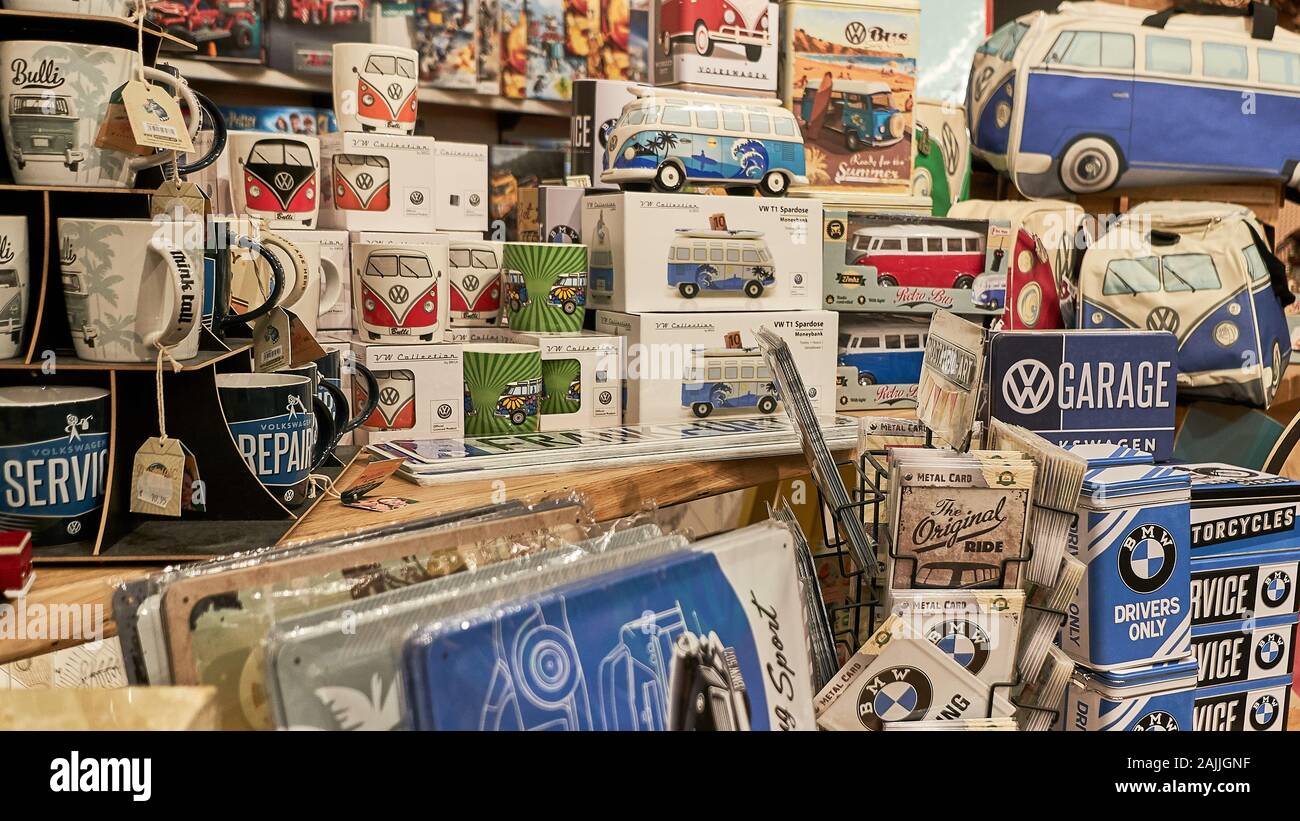 Souvenir, collectibles store shelving full of memorabilia related to ...