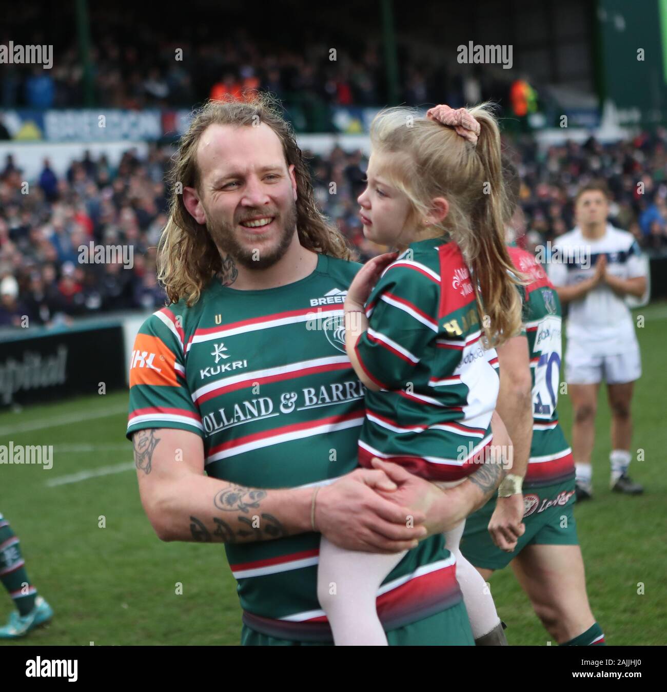 4.1.2020 Leicester, England. Rugby Union. Tigers favourite Sam Harrison ...