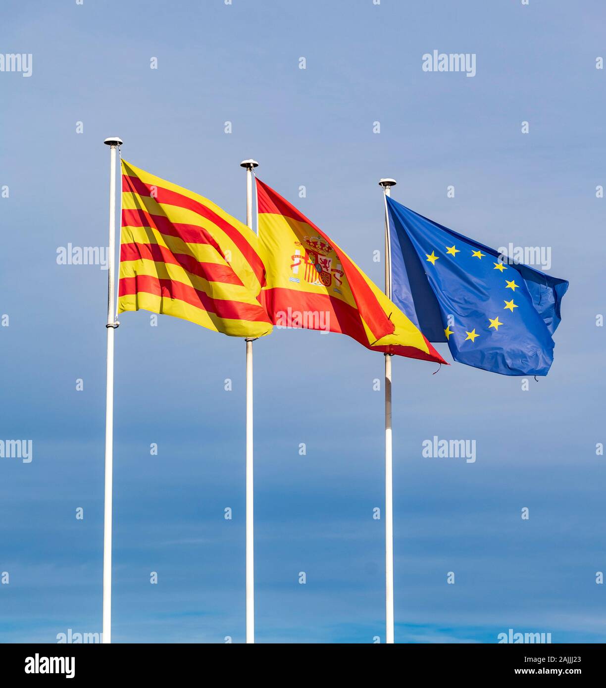 European, Spanish and Catalonian flag Stock Photo - Alamy
