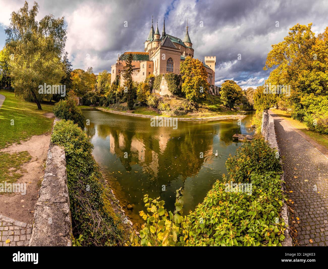 Bojnice medieval castle, UNESCO heritage in Slovakia. Romantic castle ...