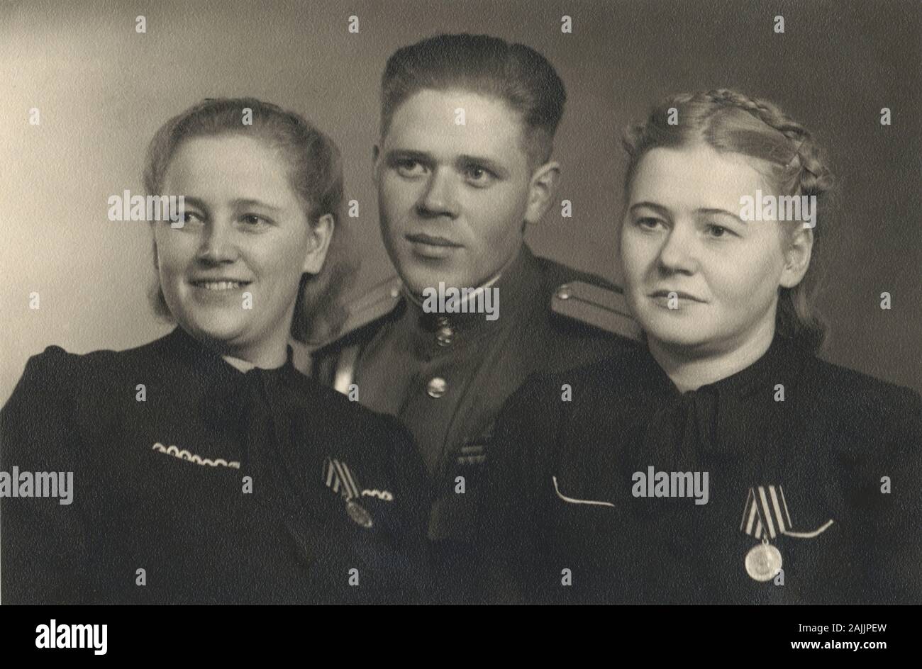 Vintage group portrait of the soviet military personnel Red Army, 1942 ...